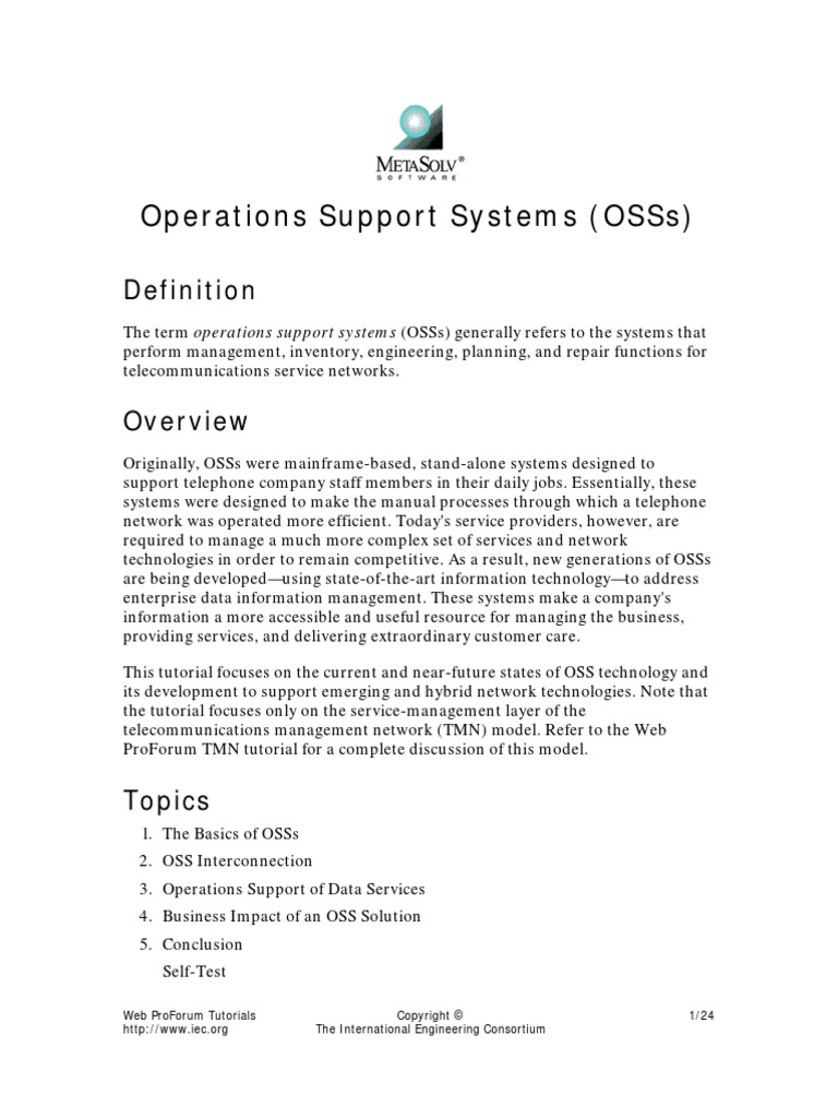 Operations Support Systems (Osss) : Web Proforum Tutorials The ...