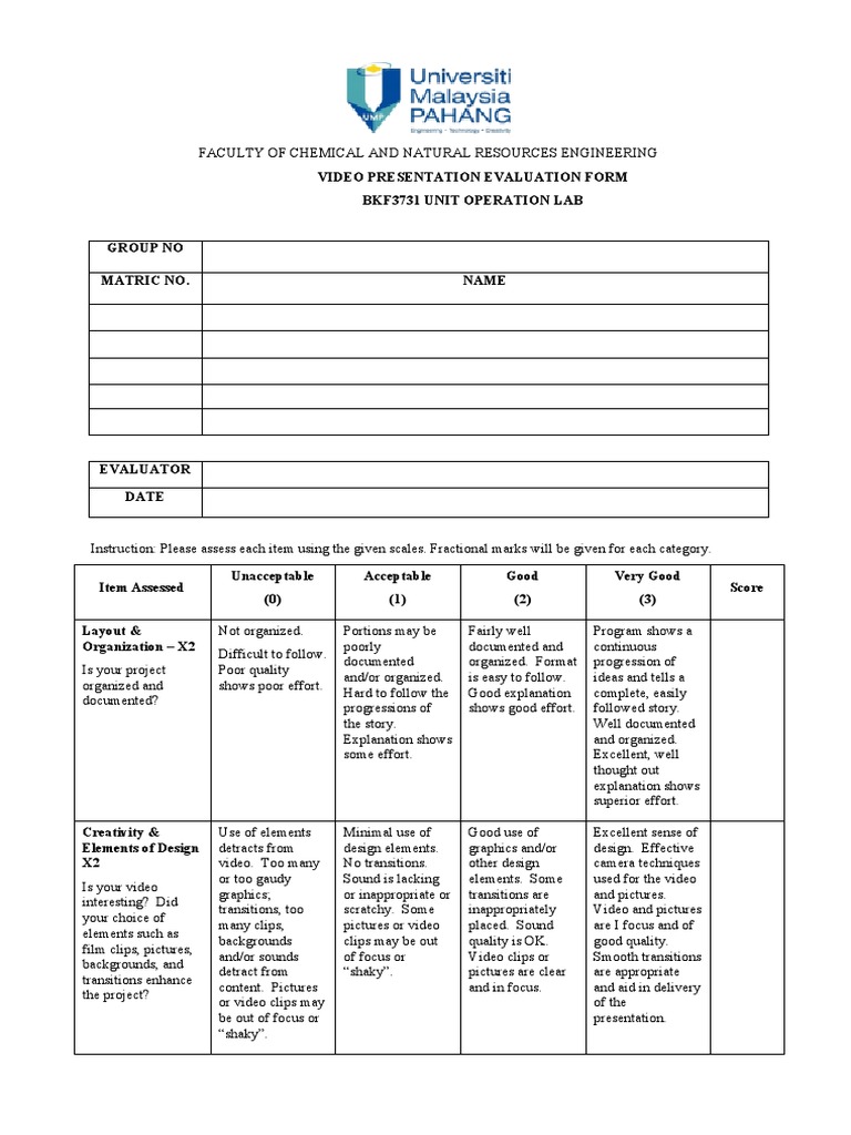 Video and Slide Presentation Rubric | PDF | Experiment | Rubric (Academic)
