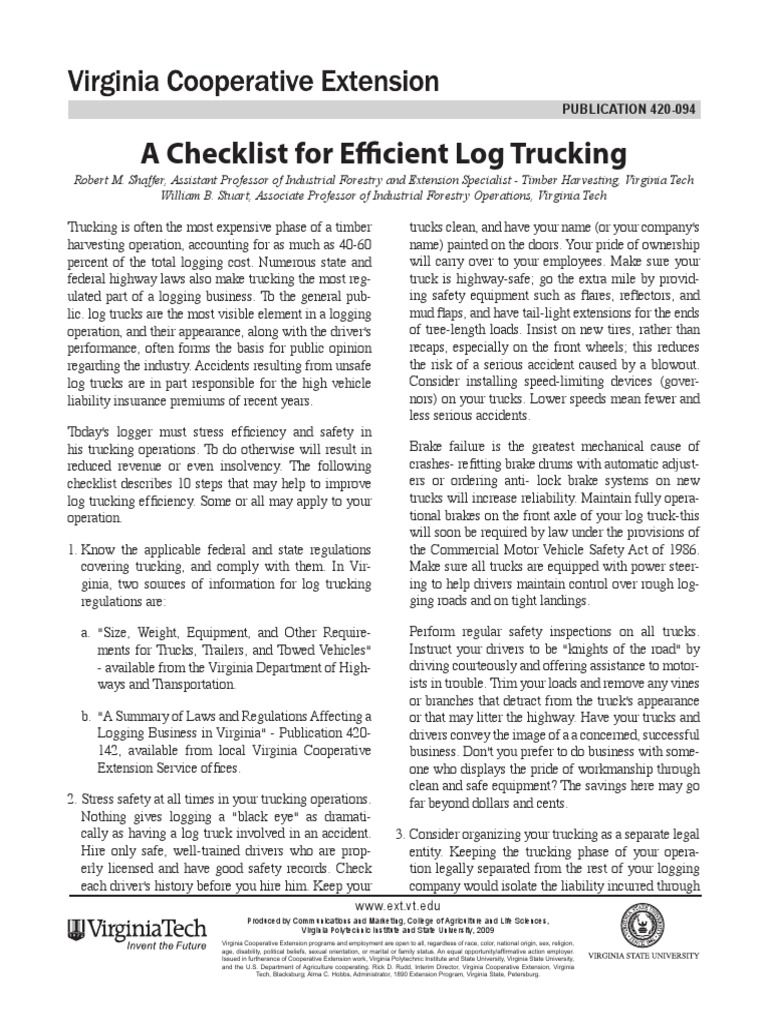 420-094 EfficientLogTrucking Checklist | PDF | Truck | Truck Driver