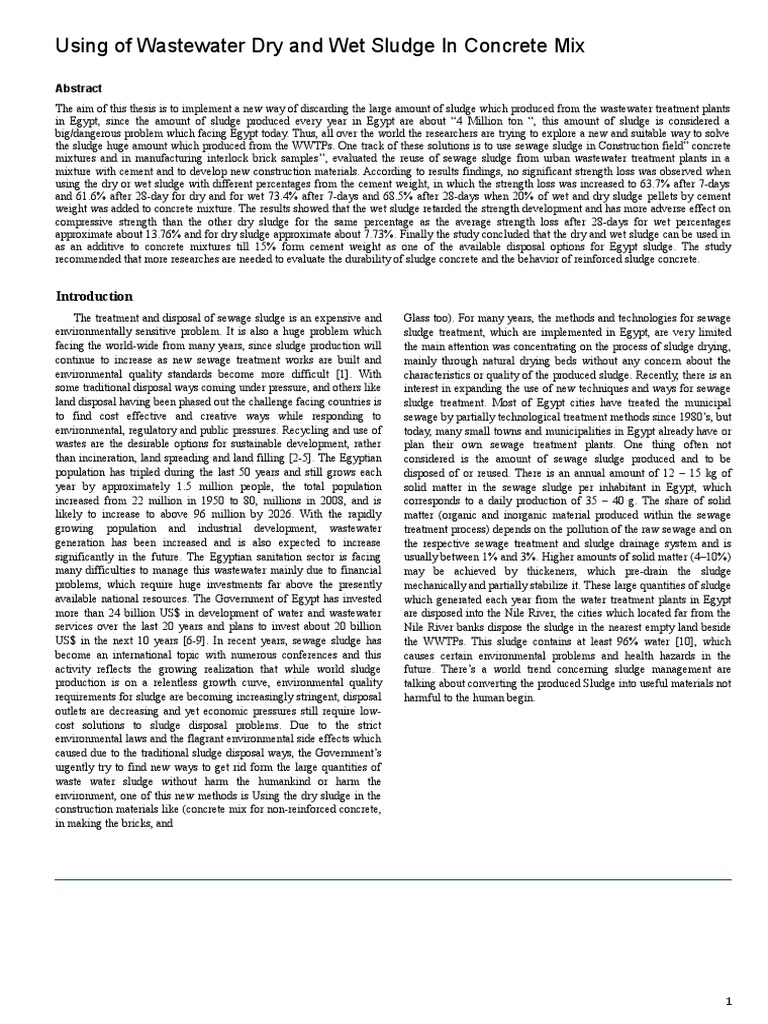Using of Wastewater Dry and Wet Sludge in Concrete Mix | PDF | Concrete ...