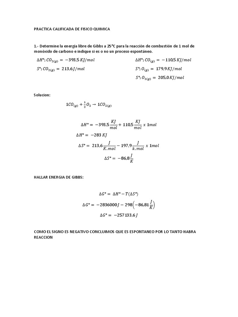 Práctica de Fisicoquímica: Energía y Reacciones | PDF | Energía libre de Gibbs | Química