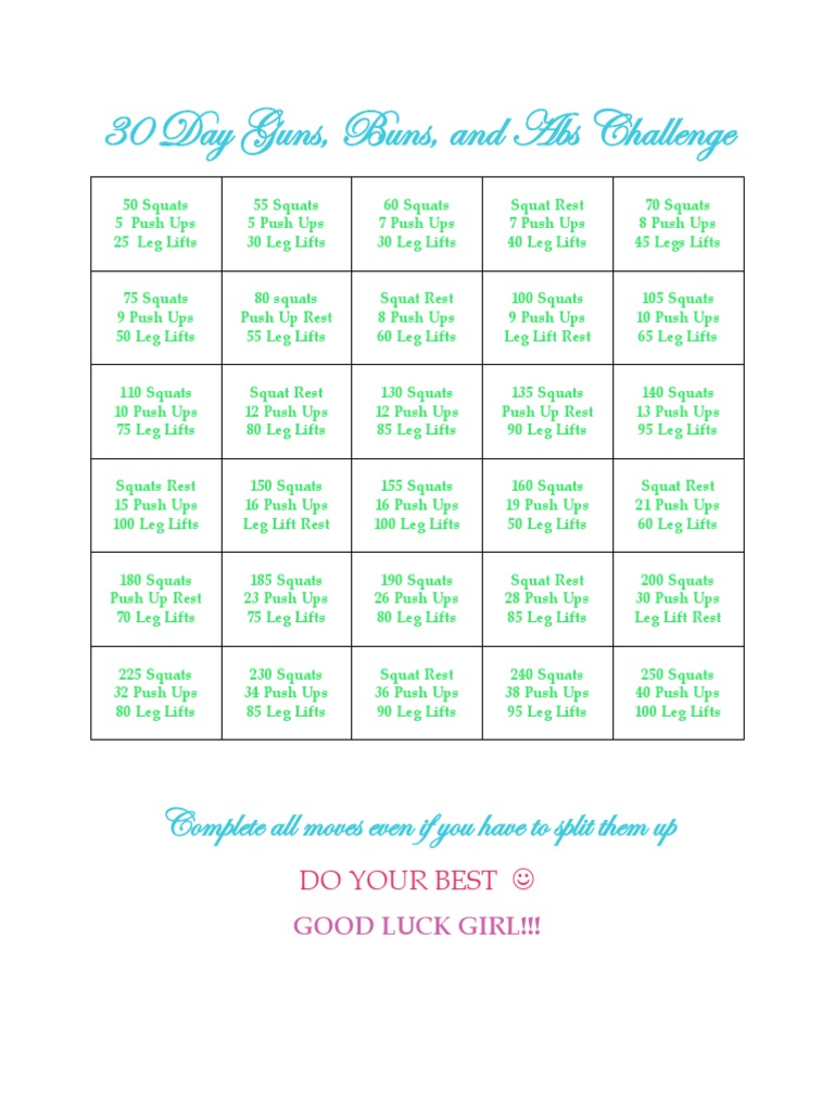 30 Day Guns Buns and Abs Challange | PDF | Physical Exercise | Sports