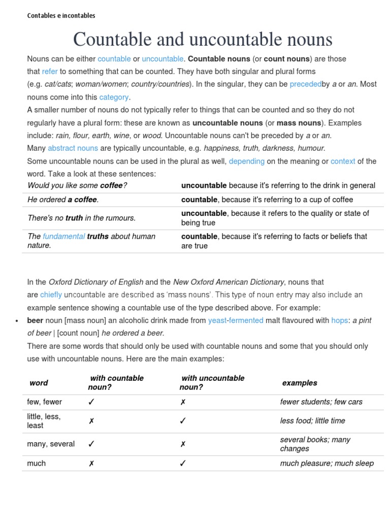 Contables e Incontables Review | PDF | Noun | Plural