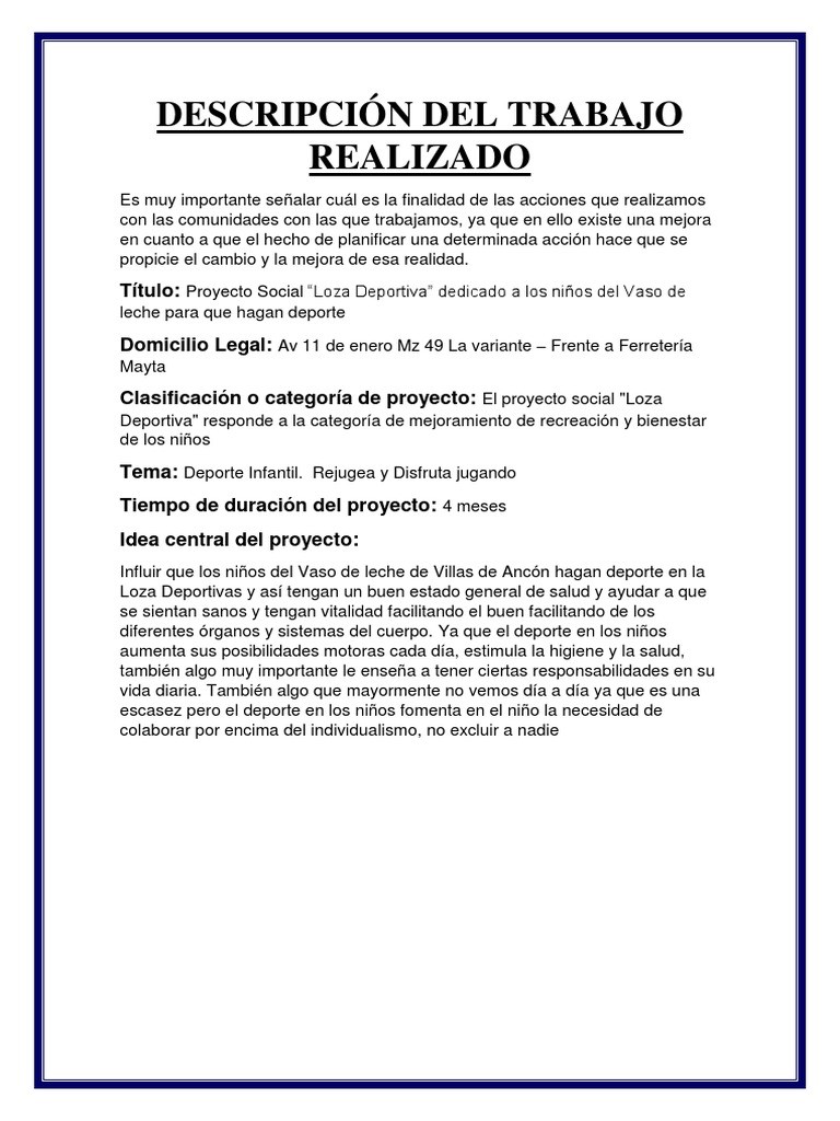 Descripcion De Trabajo