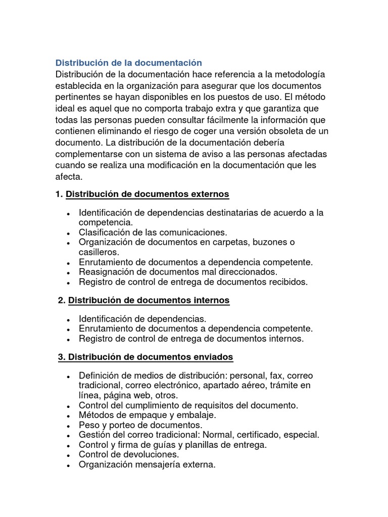 Distribución de La Documentación | Institución | Correo