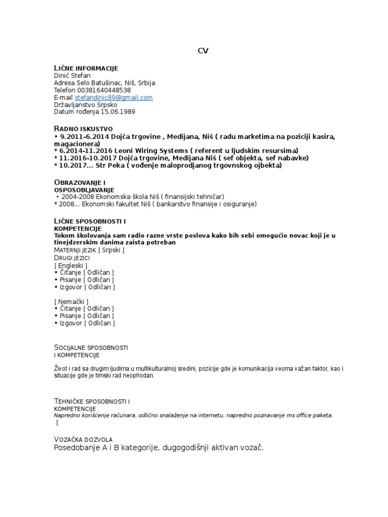 105 Evropski Format CV | PDF