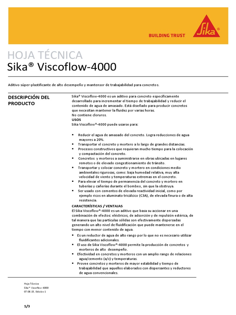 HT-Sika Viscoflow 4000 PDF | PDF | Cemento | Agua
