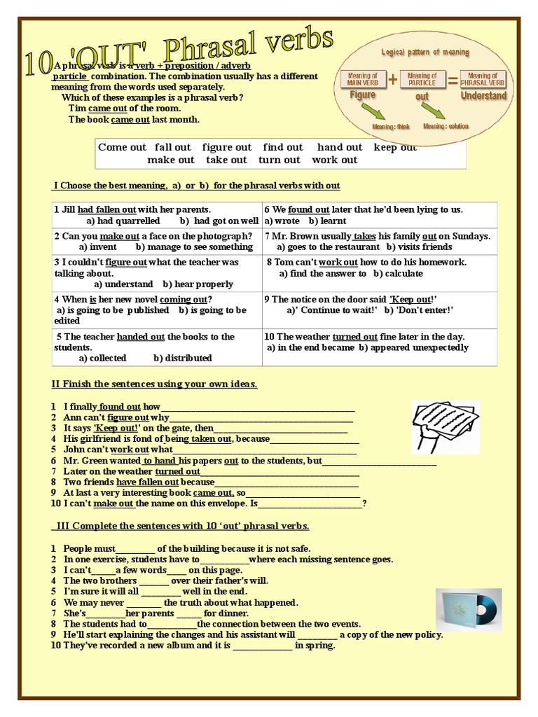 10 Out Phrasal Verbs Grammar Drills 73262 | PDF | Phrase | Verb