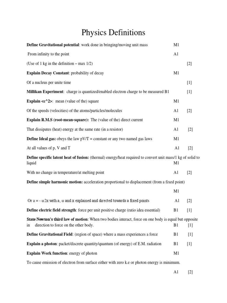 A2 Physics Definitions | PDF | Atoms | Force