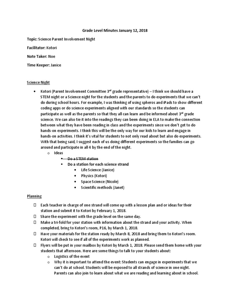 Grade Level Meeting 1122018 Science Night | PDF | Teaching | Science