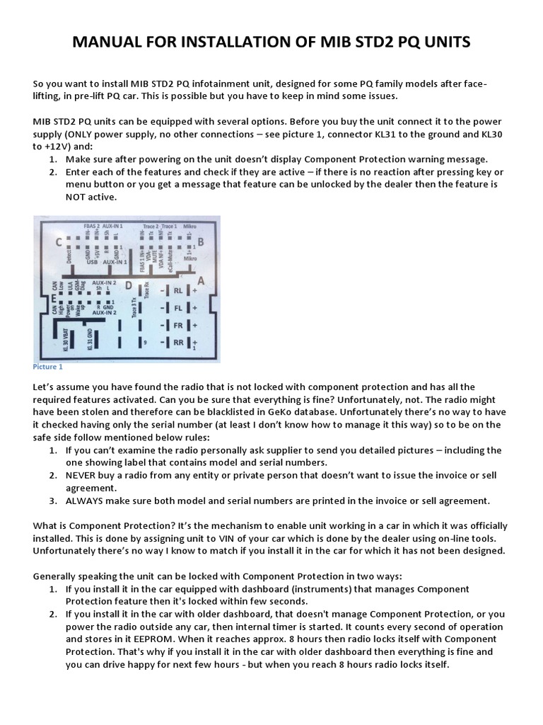 Manual For Installation of Mib Std2 PQ Units | PDF | Electrical Connector | Manufactured Goods