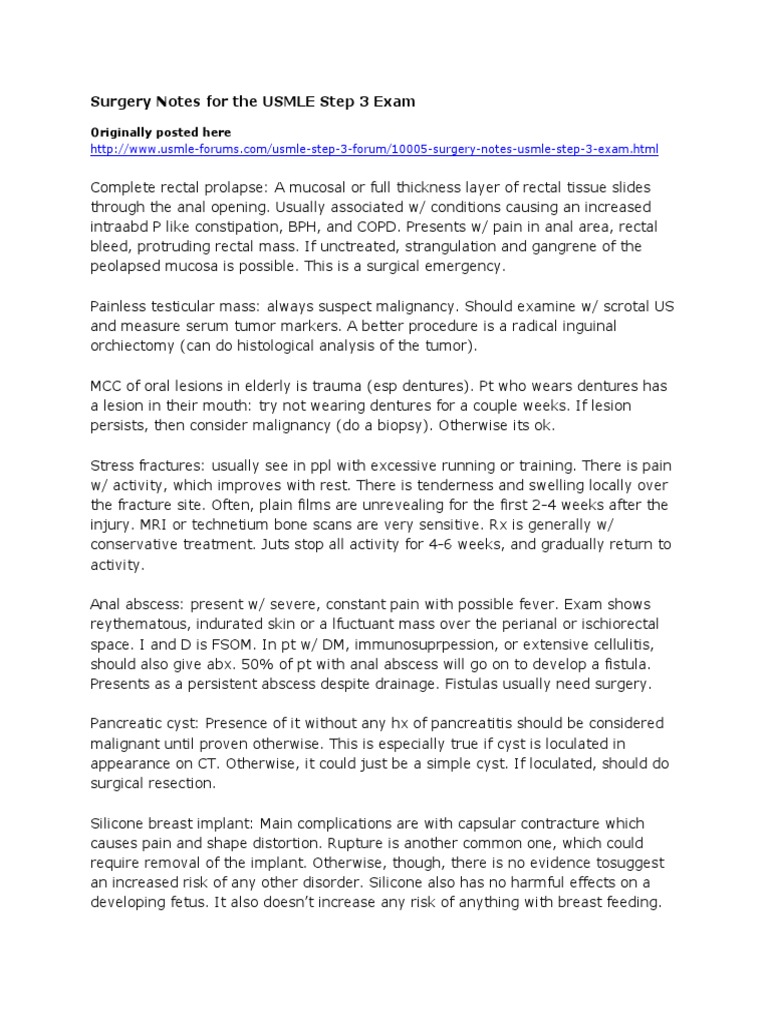 Surgery Notes For The USMLE Step 3 Exam | PDF | Knee | Prostate Cancer