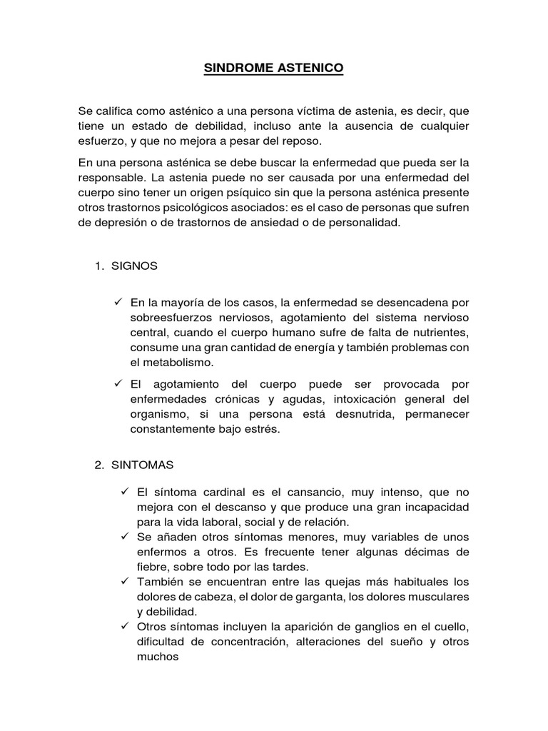 Síndrome Asténico: Síntomas y Manejo | PDF | Debilidad | Depresión ...
