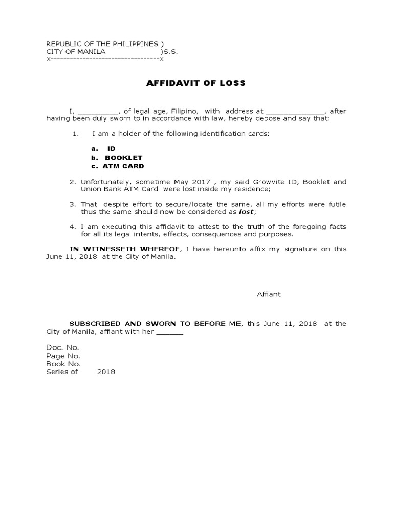 Affidavit of Loss for IDs and Passports | PDF | Passport | Affidavit