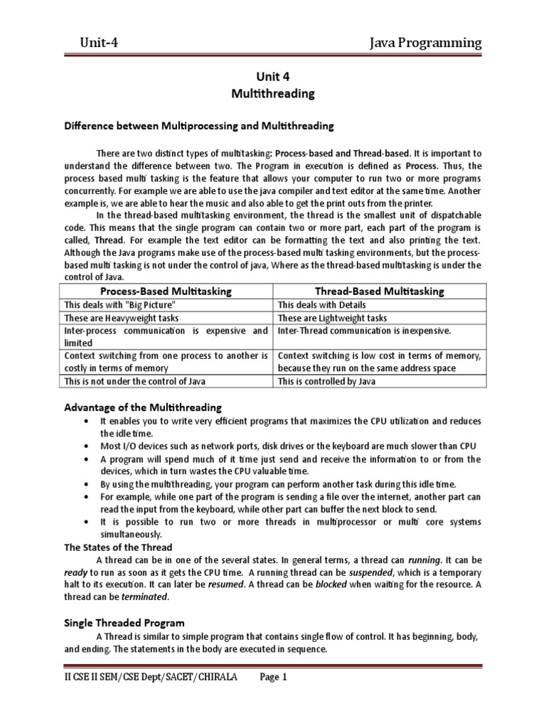 Unit-4 Java Programming | PDF | Process (Computing) | Computer Program