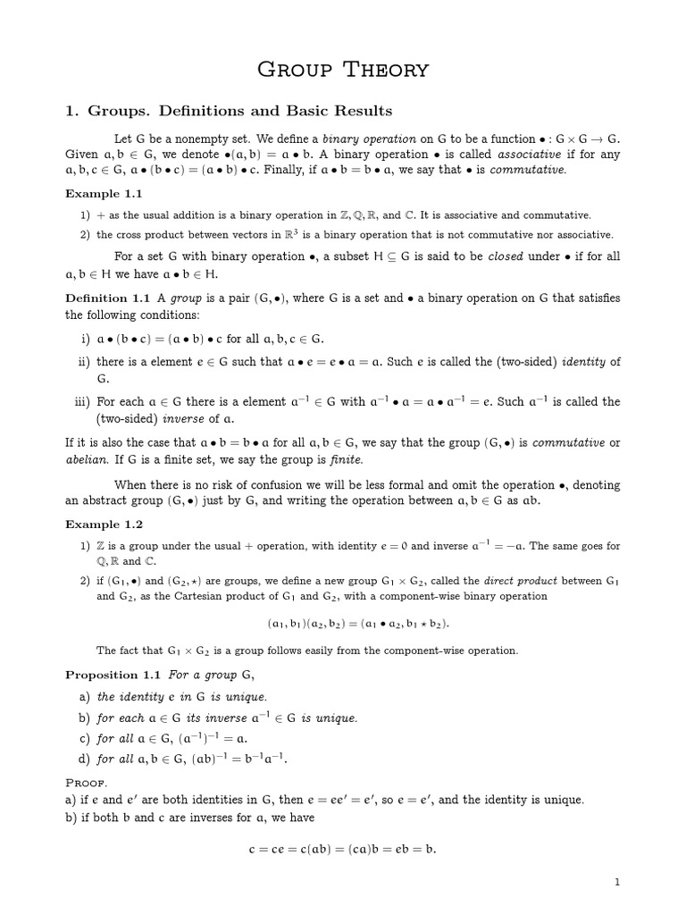 Group Theory: 1. Groups. Definitions and Basic Results | PDF | Group (Mathematics) | Permutation