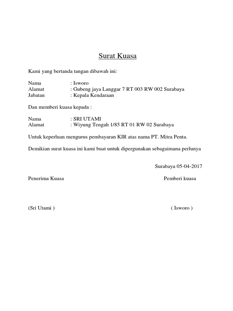 Surat Kuasa KIR | PDF