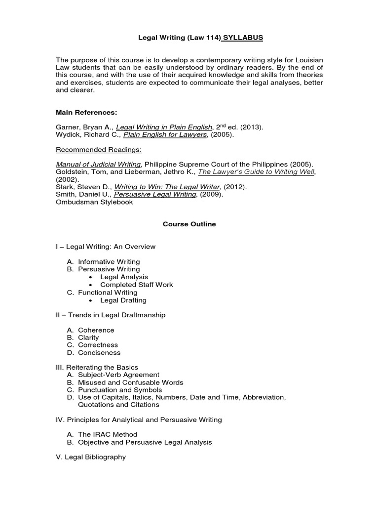 Legal Writing Course Syllabus Overview | PDF | Social Institutions ...