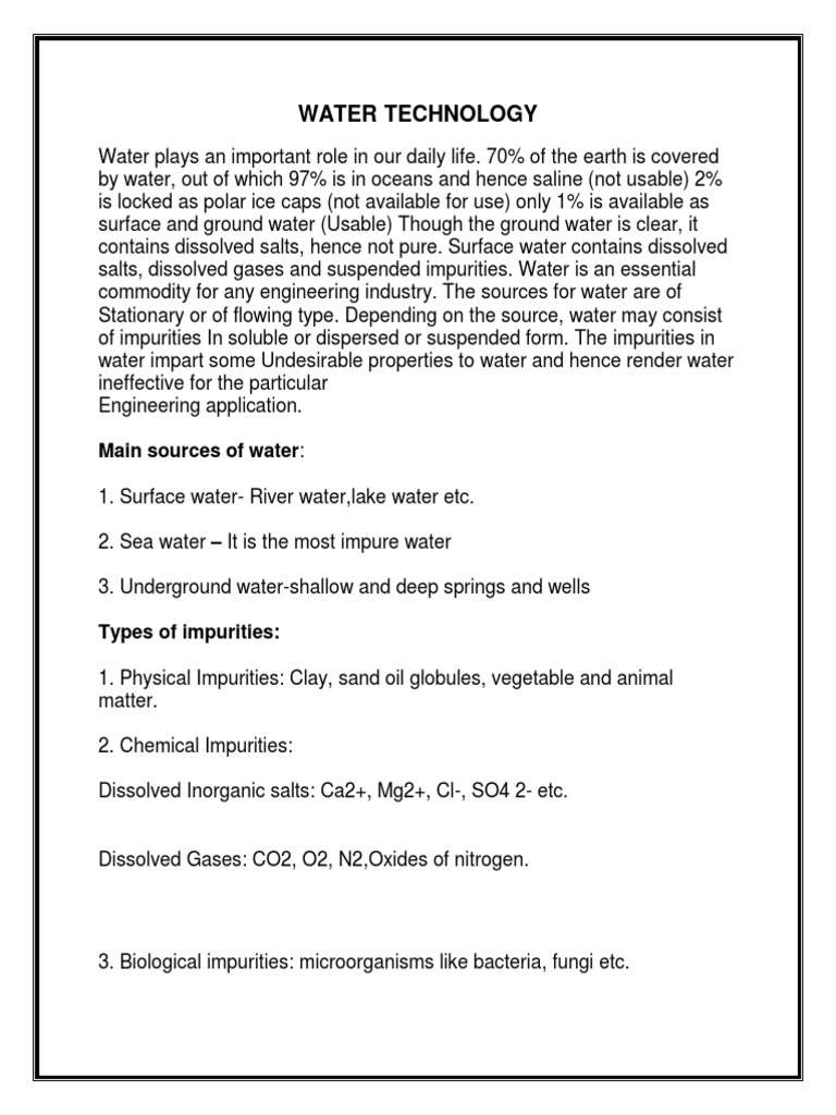Water Technology: Main Sources of Water | PDF | Osmosis | Boiler