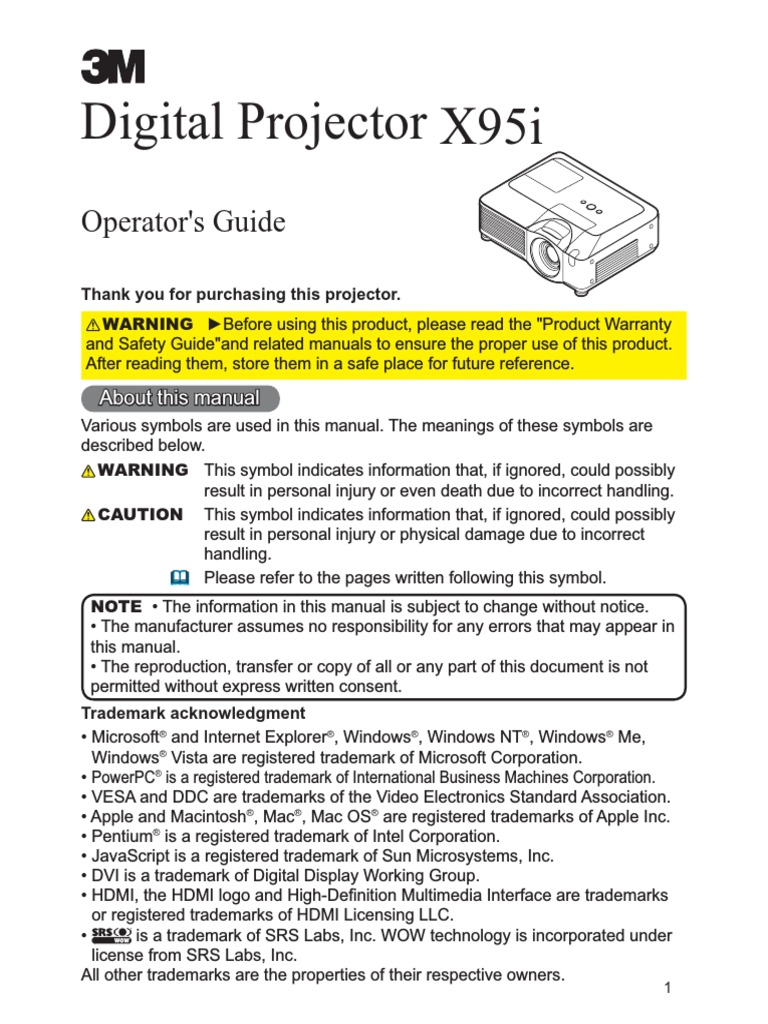 Digital Projector X95i: Operator's Guide | PDF | Video | Media Technology