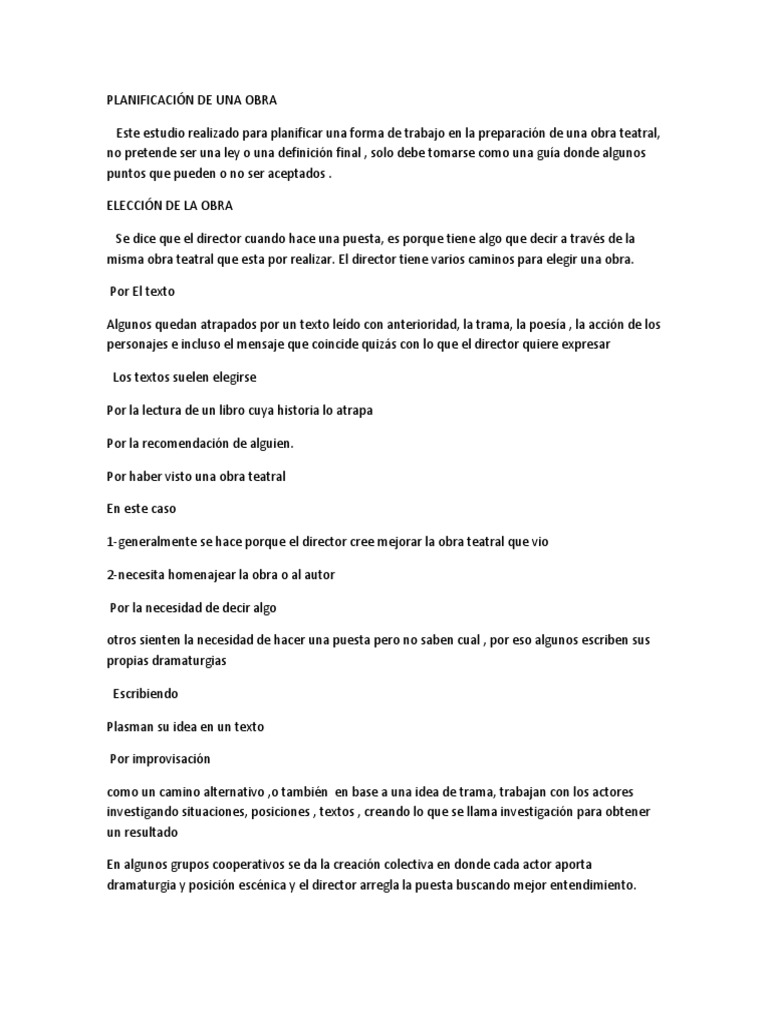 Planificación integral de una obra teatral | PDF | Teatro | Ensayos