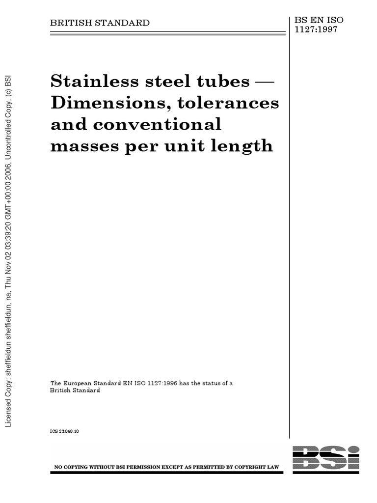 Bs en Iso 1127-1997 不锈钢管.尺寸、公差和单位长度的规范质量 | PDF | Engineering Tolerance ...