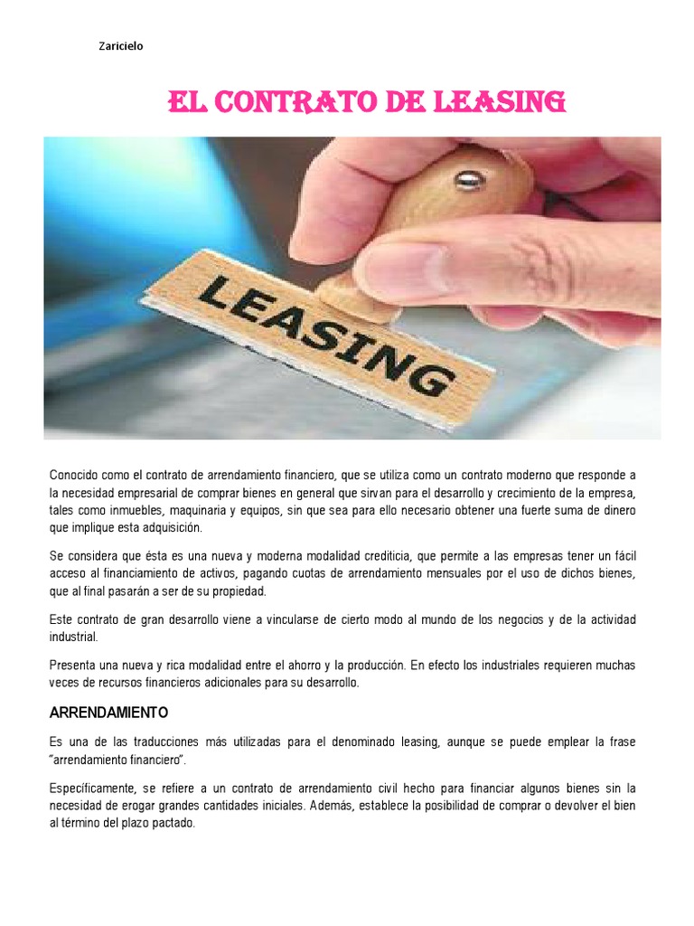 El Contrato de Leasing | PDF | Arrendamiento | Bancos