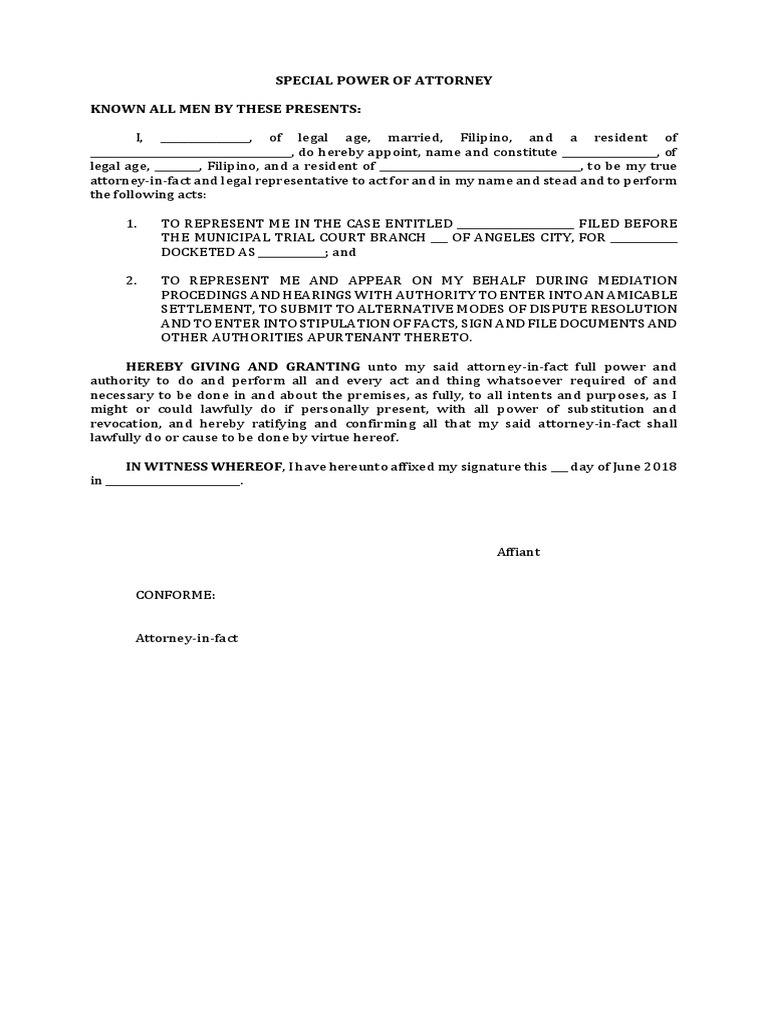 SPA - Court | PDF | Power Of Attorney | Public Law