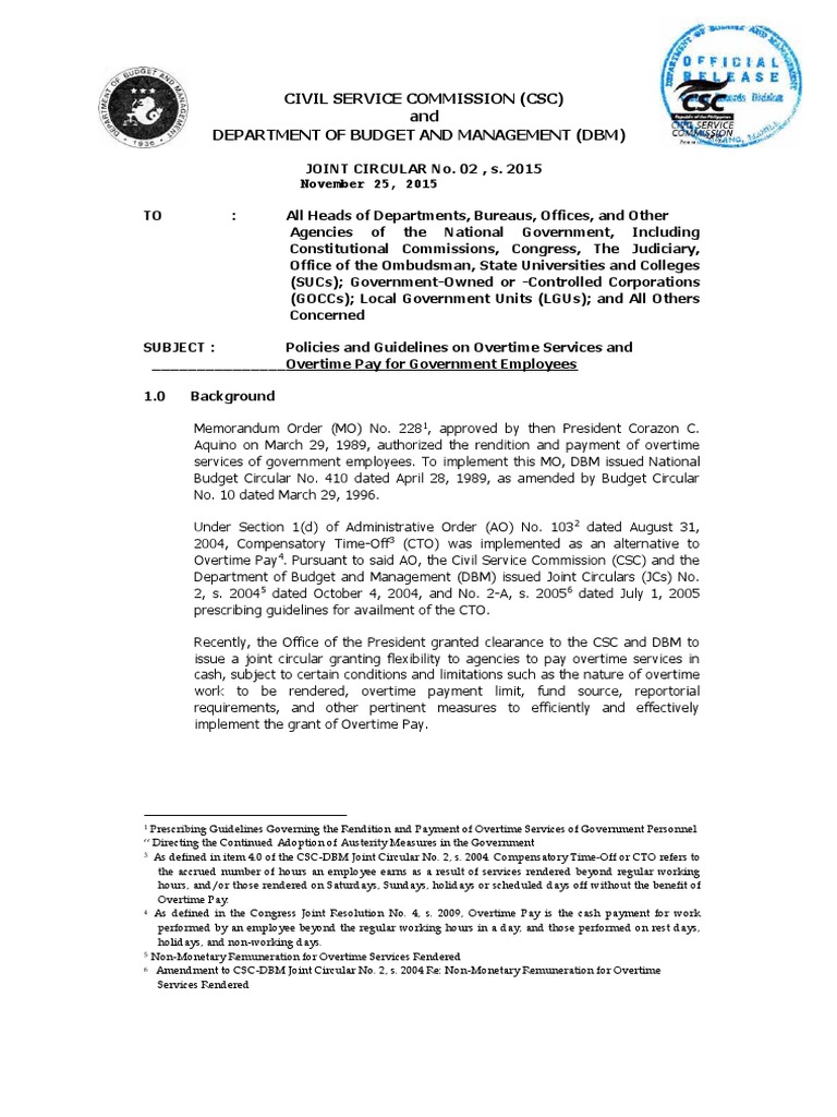 Overtime Pay Guidelines for Government Employees | PDF | Overtime ...