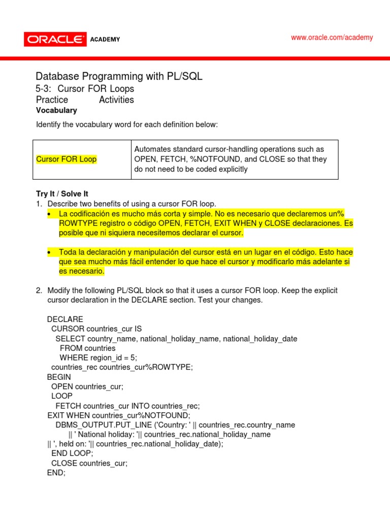 PLSQL 5 3 Practice | Download Free PDF | Pl/Sql | Sql