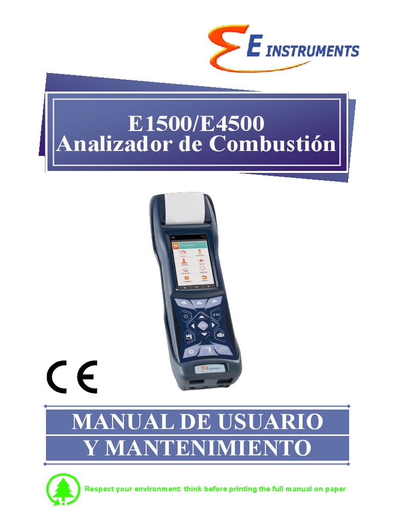 E1500/E4500 Analizador de Combustión Manual | PDF | USB | Batería (electricidad)