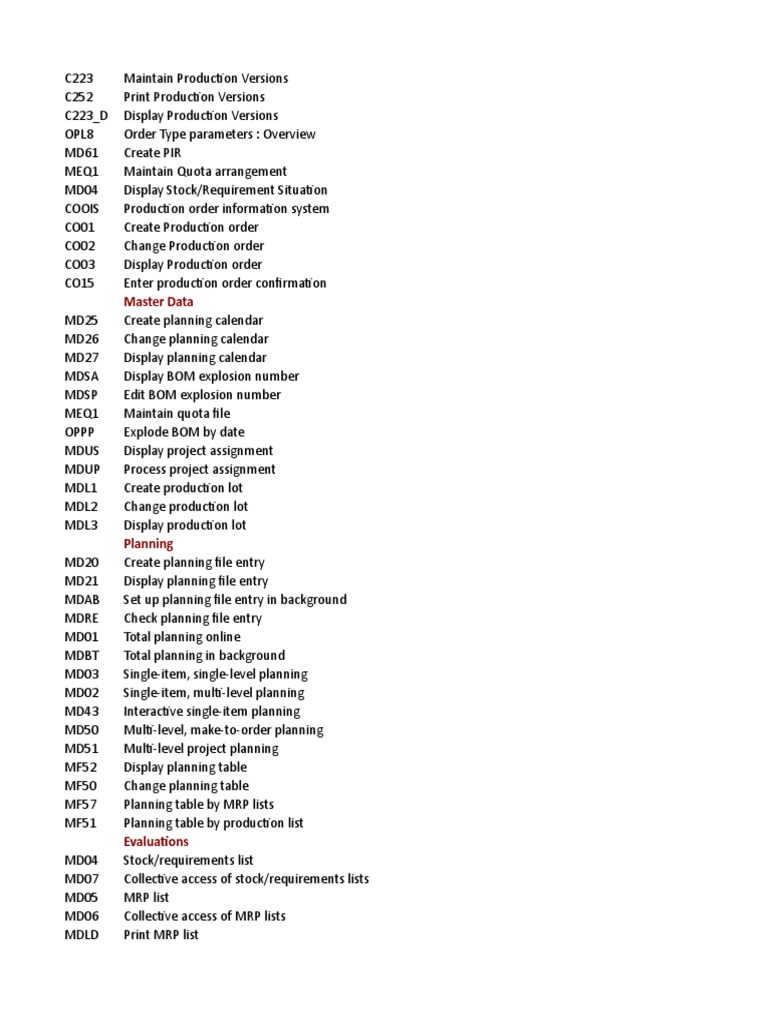 PP QM Tcodes | PDF | Specification (Technical Standard) | Quality Assurance