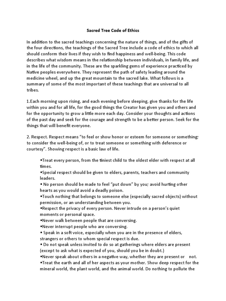 Sacred Tree Code of Ethics Explained | PDF | Lifestyle