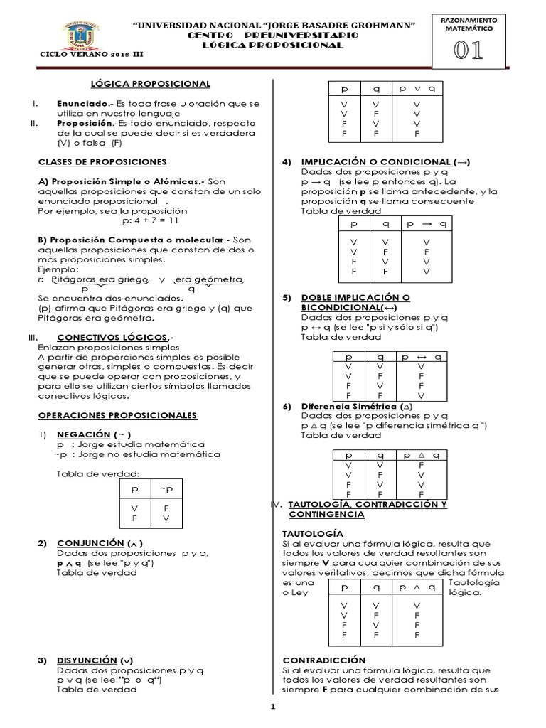 RM - Practica 01-Logica Proposicional - Con Clave - Verano 2018 | PDF | Proposición | Formalismo ...
