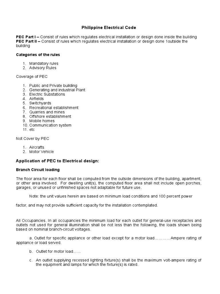 PEC Design Rules | PDF | Electrical Wiring | Electric Motor