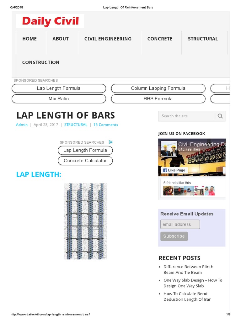 Lap Length of Reinforcement Bars | PDF | Beam (Structure) | Column