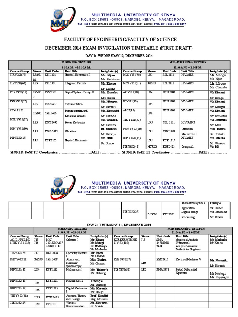 Exam Invigilation Schedule | PDF | Electrical Engineering | Electromagnetism