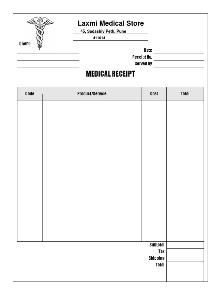 Edited Printable Blank Medical Receipt Template PDF Format | PDF