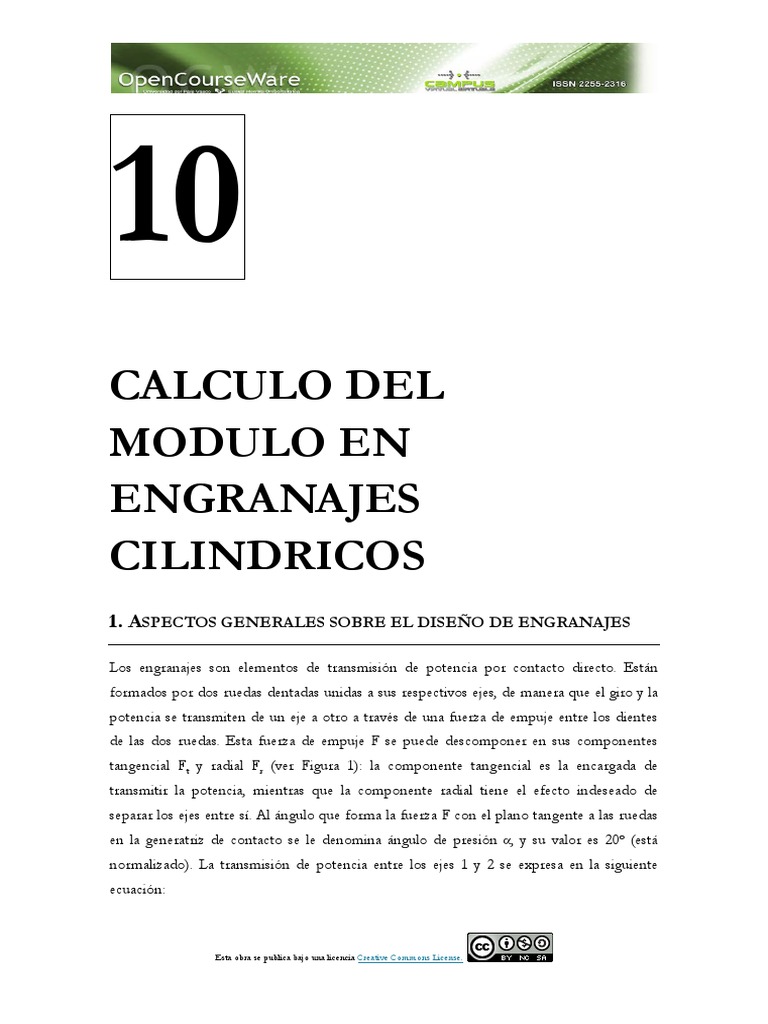Cálculo Del Módulo de Engranejes Rectos | PDF | Engranaje | Transmisión ...