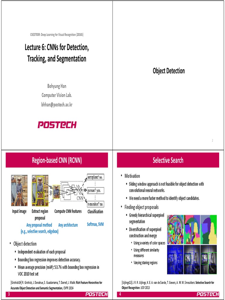 Lecture 6: Cnns For Detection, Tracking, and Segmentation: Region Based CNN (RCNN) Selective ...