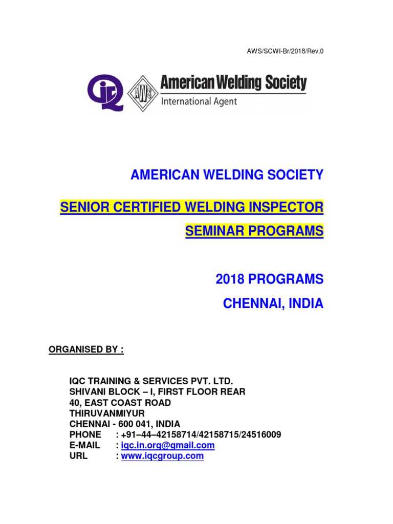 Aws Scwi Chennai 2018 Rev0 | PDF | Test (Assessment) | Nondestructive ...