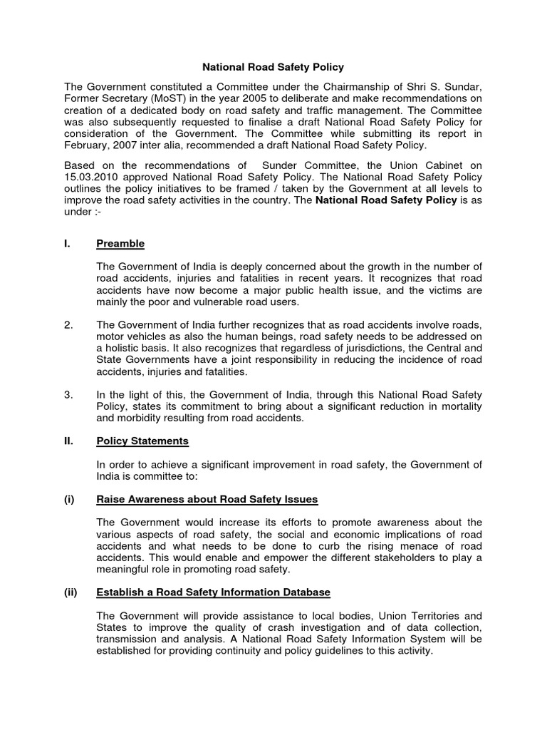 National Road Safety Policy | PDF | Road Traffic Safety | Traffic Collision
