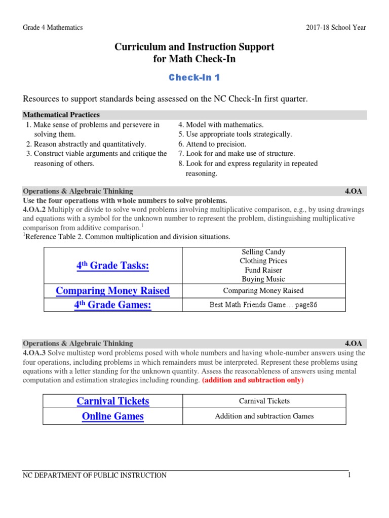 Grade 4 Math Curriculum Resources | PDF | Division (Mathematics ...