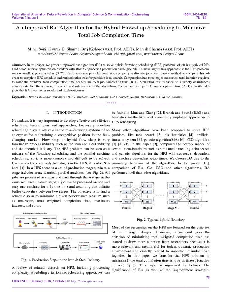 An Improved Bat Algorithm For The Hybrid Flowshop Scheduling To Minimize Total Job Completion ...