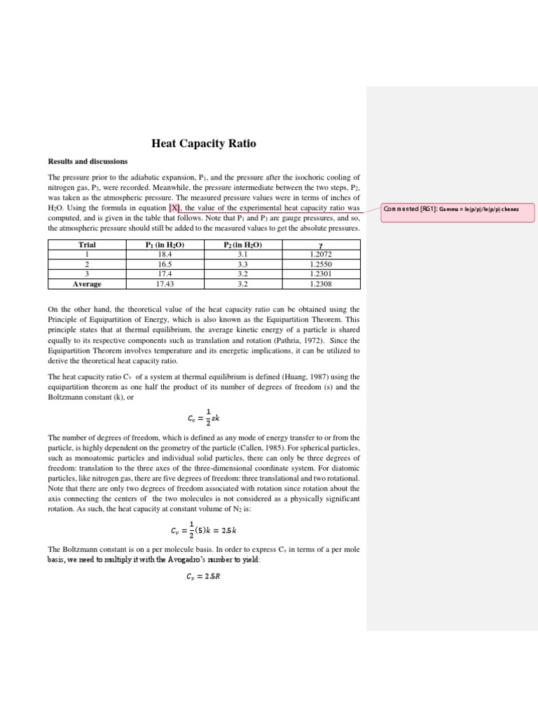 Heat Capacity Ratio Measurement | PDF | Heat Capacity | Heat