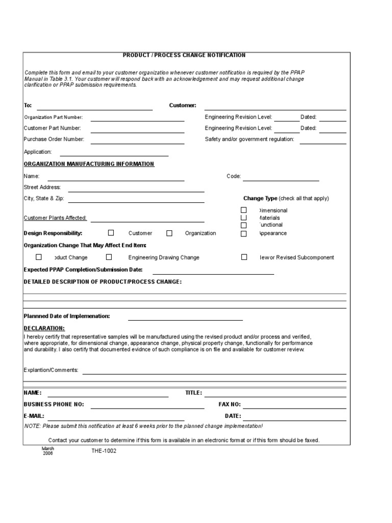 4th Edition Product Process Change Notification | PDF | Engineering ...
