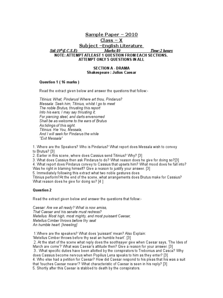 Sample Paper ICSE Physics 2010 Class X Set 1 | PDF | Julius Caesar ...
