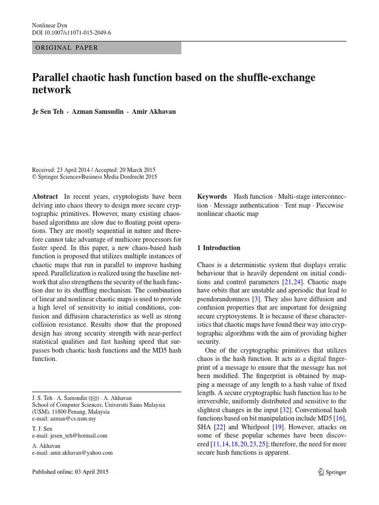 Parallel Chaotic Hash Function Based On The Shuffle-Exchange Network | PDF | Chaos Theory ...