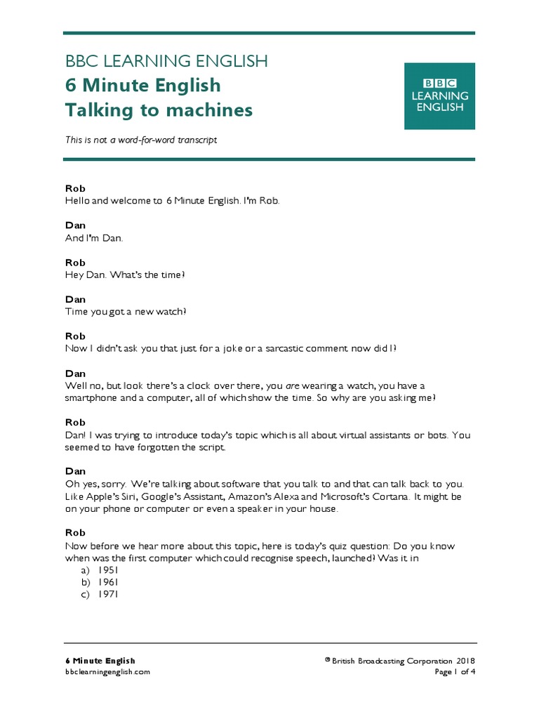 6 Min English Talking To Machines | PDF | Human Communication ...