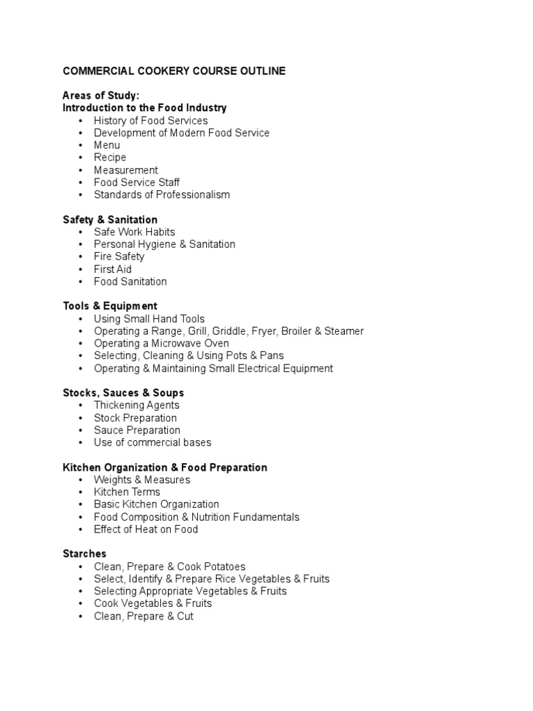 Commercial Cookery Course Outline | Download Free PDF | Baking | Foods